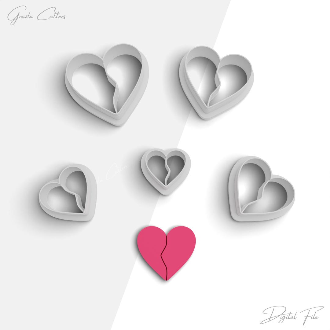 Valentine Broken Heart Clay Cutter, Valentine's Day Polymer Clay ...