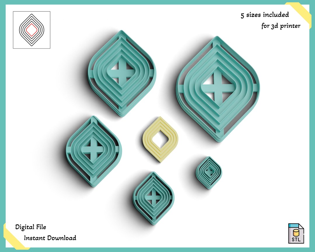 Embossing Rounded Square Clay Cutter Stl File, Stamped Polymer Clay ...