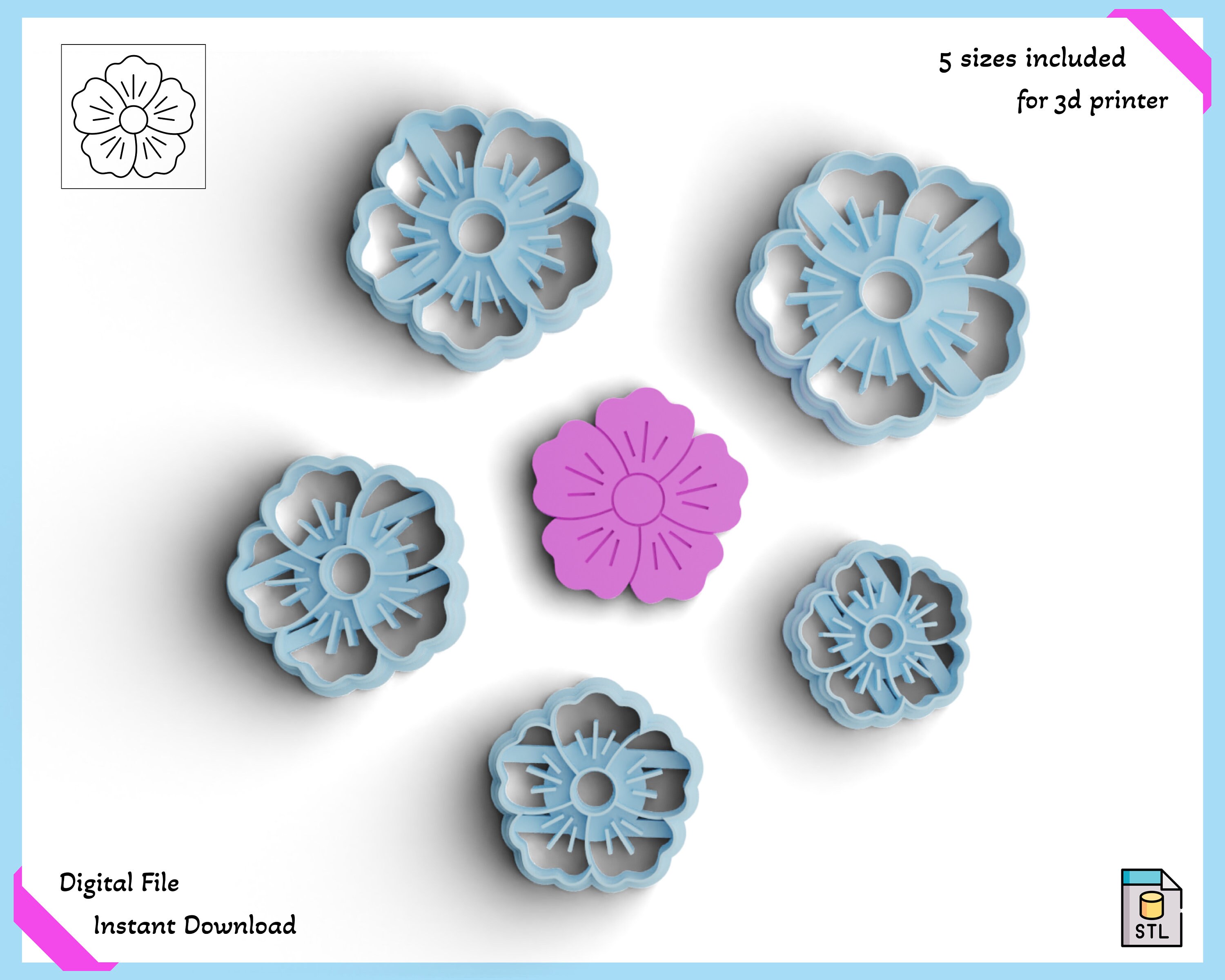 Flax Flower Polymer Clay Cutter Stl File Flower Earring - Etsy