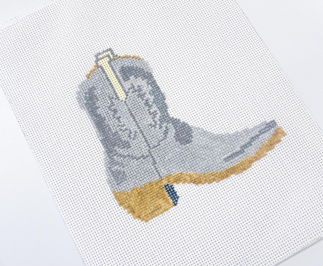 Hand-painted Needlepoint Canvas, Featuring a Silver Cowboy Boot - Etsy