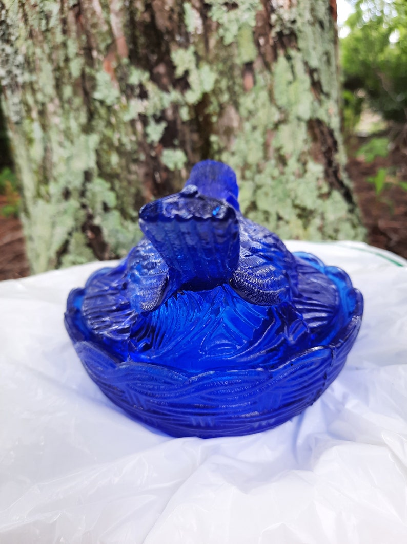 Heisey Glass, Cobalt Blue, Bird on Nest, Candy Dish, Vintage ...