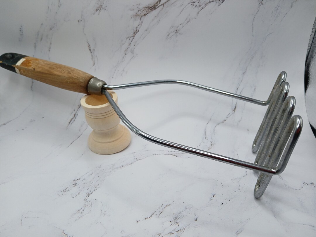 Vintage, Chippy, Black Wooden Handle, Potato Masher, Old Kitchen ...