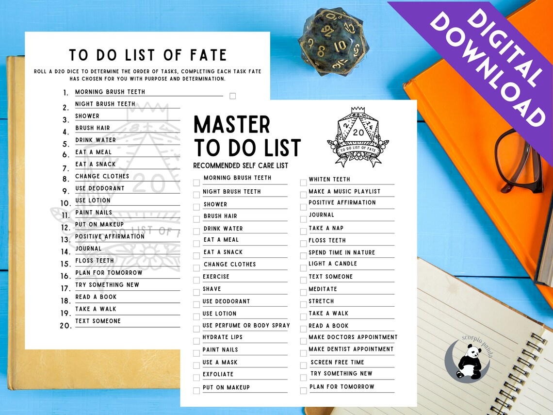 D20 to Do List of Fate | Printable Task Organizer for Household Chores ...
