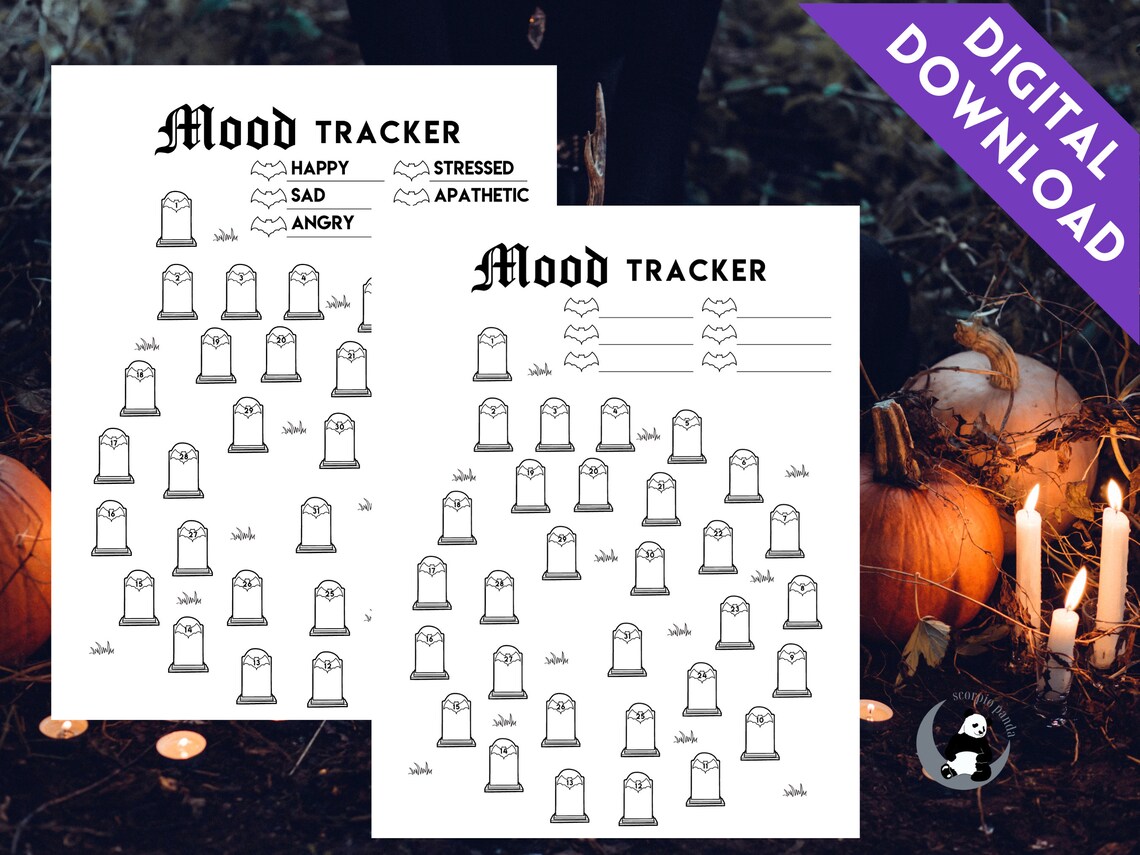 Graveyard Mood Tracker Printable for Mental Health Goth Punk Witch ...