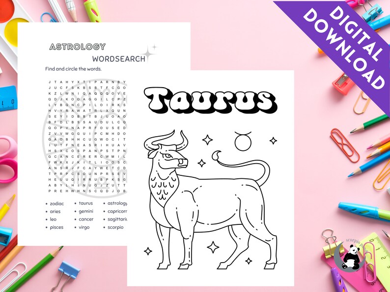 Printable Astrology Activity Bundle for Kids Taurus Edition Coloring ...