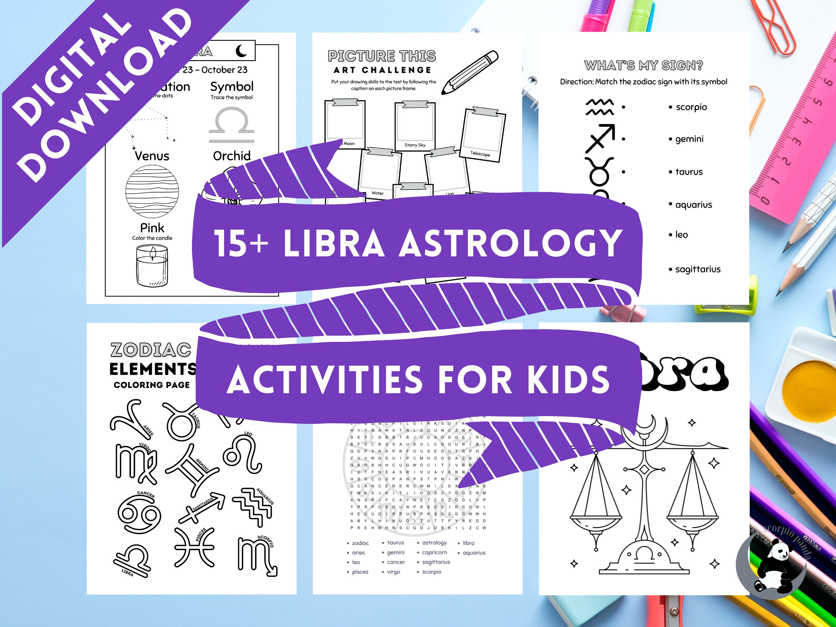 Printable Astrology Activity Bundle for Kids - Libra Edition | Coloring ...