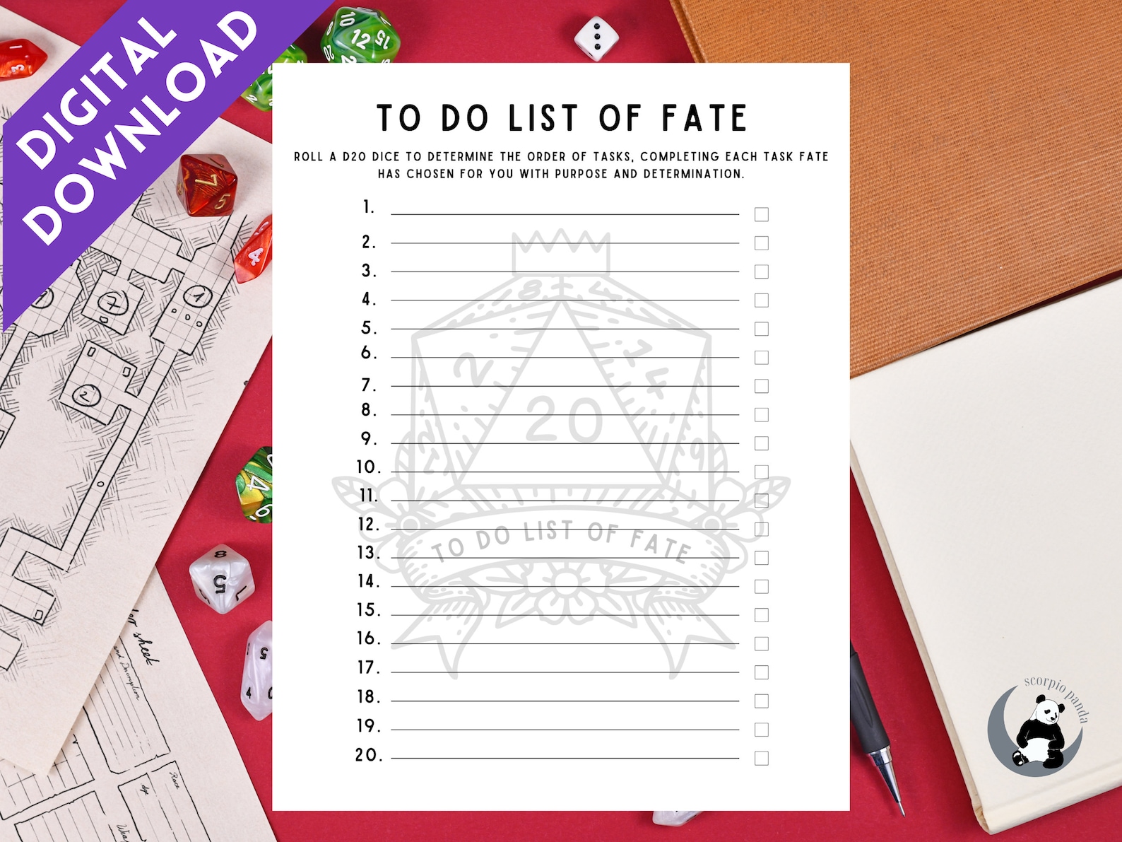 D20 to Do List of Fate | Printable Task Organizer for Household Chores ...