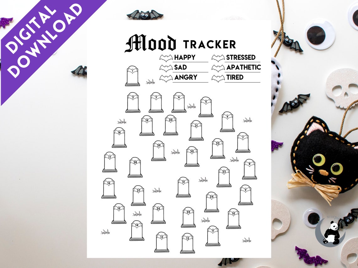 Graveyard Mood Tracker Printable for Mental Health Goth Punk Witch ...
