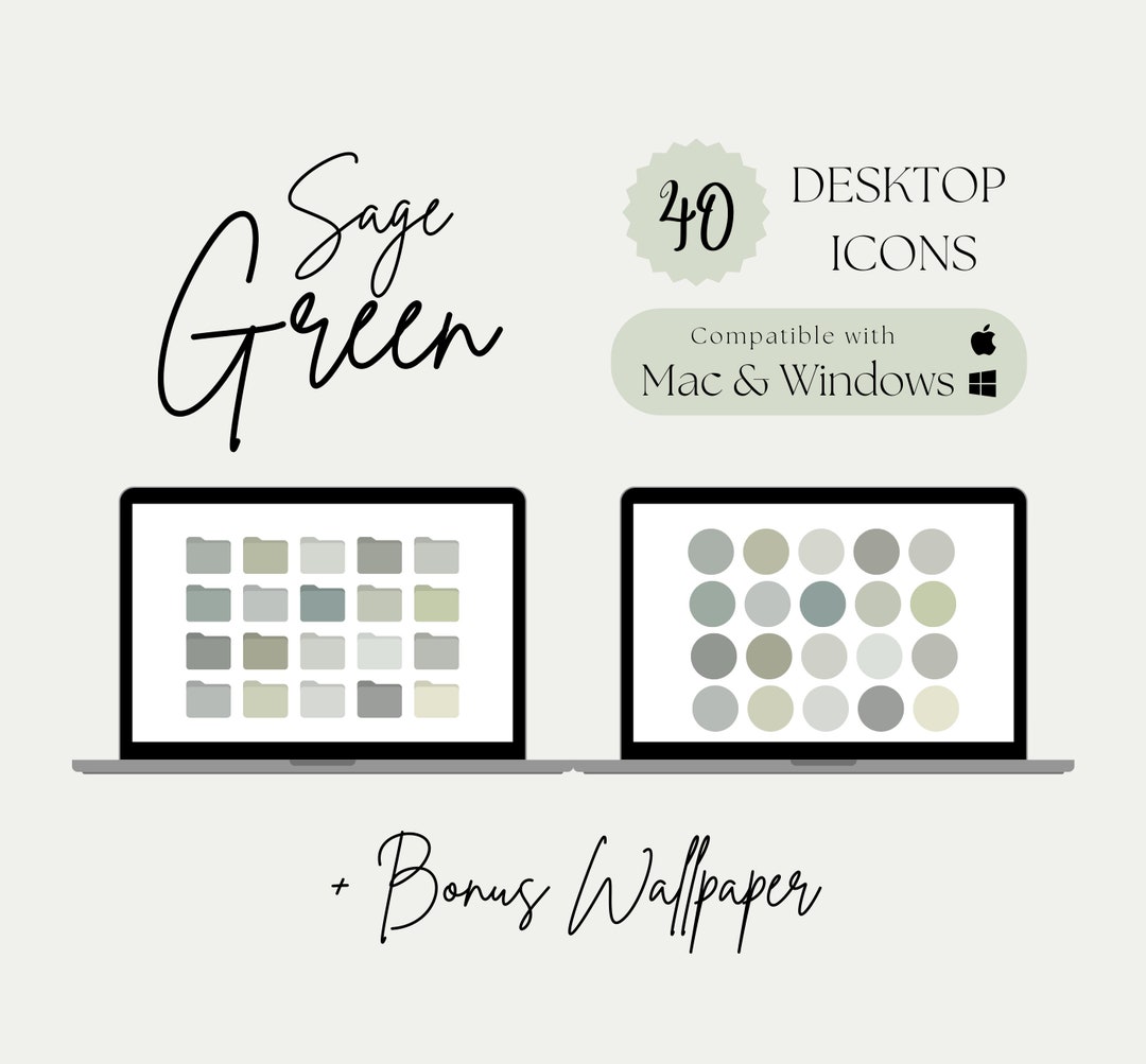 Sage Green Desktop Icons for Mac and Windows Bonus Desktop - Etsy