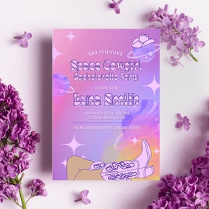 Space Cowgirl Bachelorette Invitation | Holographic Galaxy Invite ...