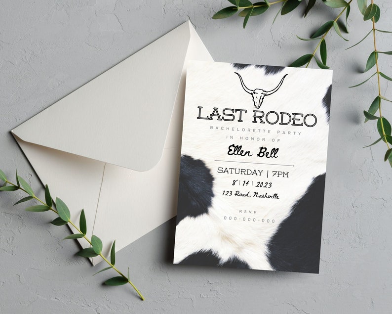 Cow Rodeo Bachelorette Invitation | Western Bachelorette | Last Rodeo ...