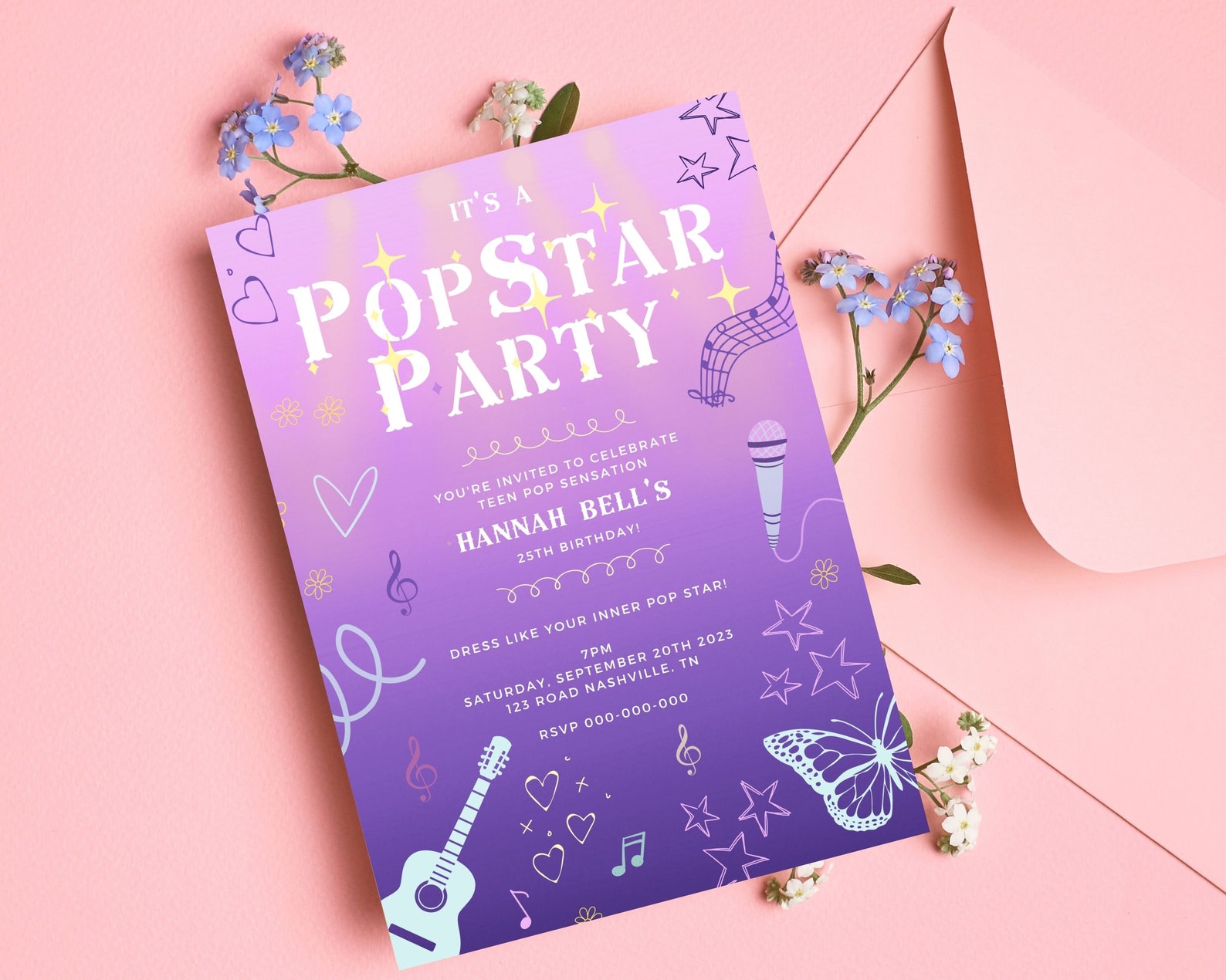 Pop Star Party Invite | Rock Star Party | Y2K Birthday Invitation ...