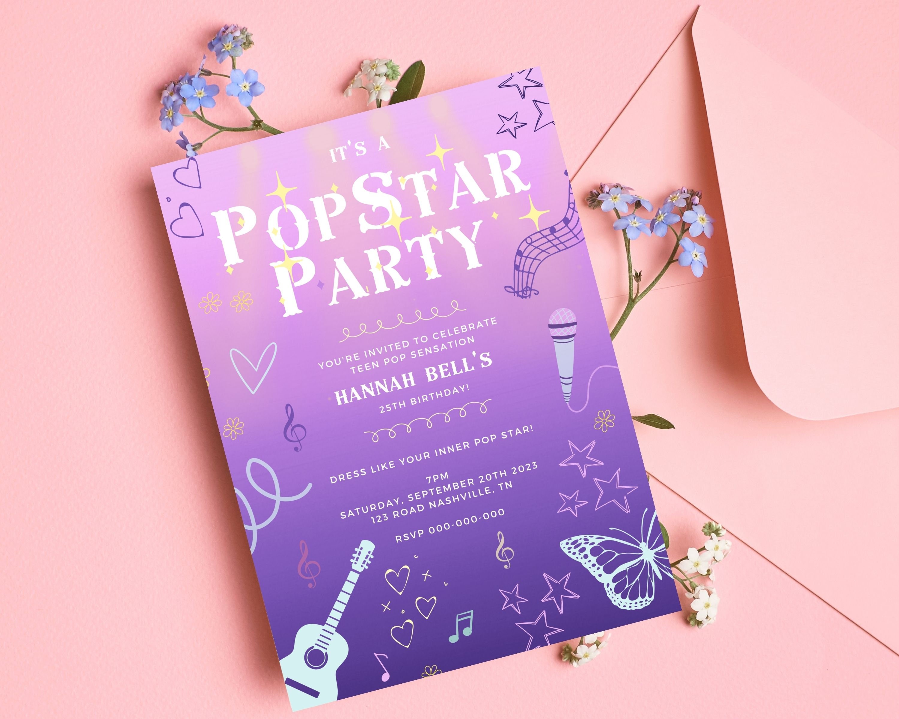 Pop Star Party Invite | Rock Star Party | Y2K Birthday Invitation ...