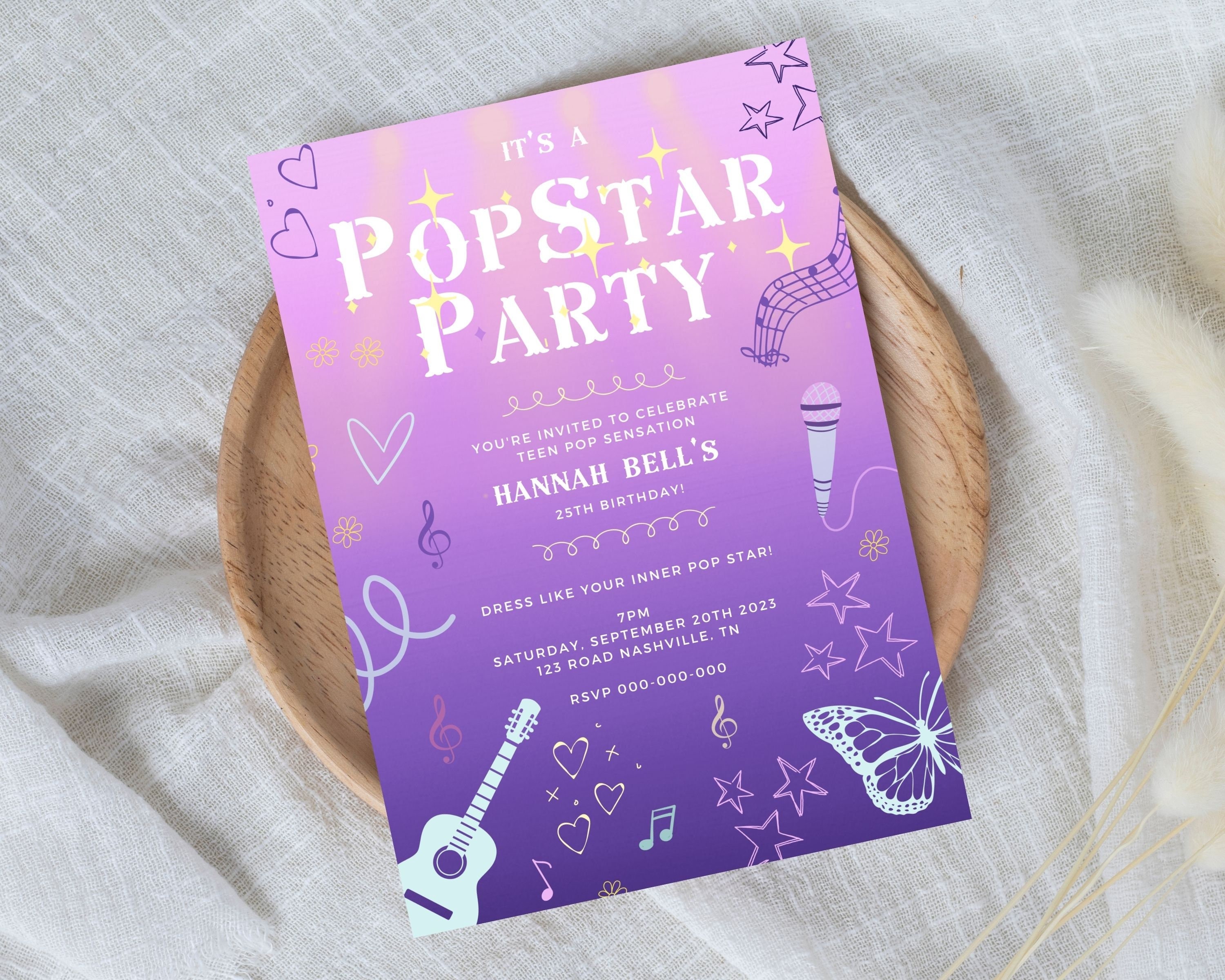 Pop Star Party Invite Rock Star Party Y2K Birthday Invitation Canva ...
