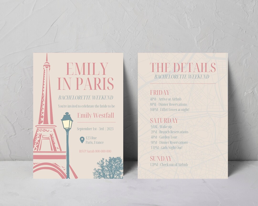 Paris Bachelorette Invitation: Eiffel Tower Weekend Itinerary (canva ...