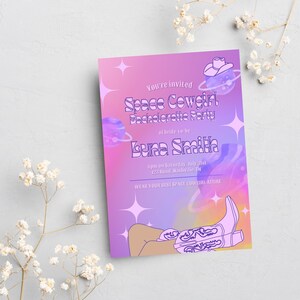 Space Cowgirl Bachelorette Invitation | Holographic Galaxy Invite ...