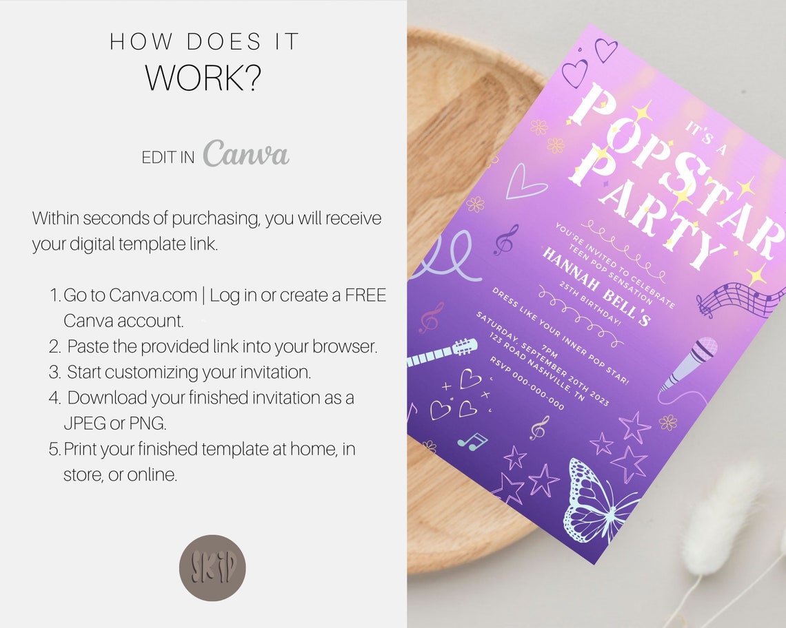 Pop Star Party Invite Rock Star Party Y2K Birthday Invitation Canva ...