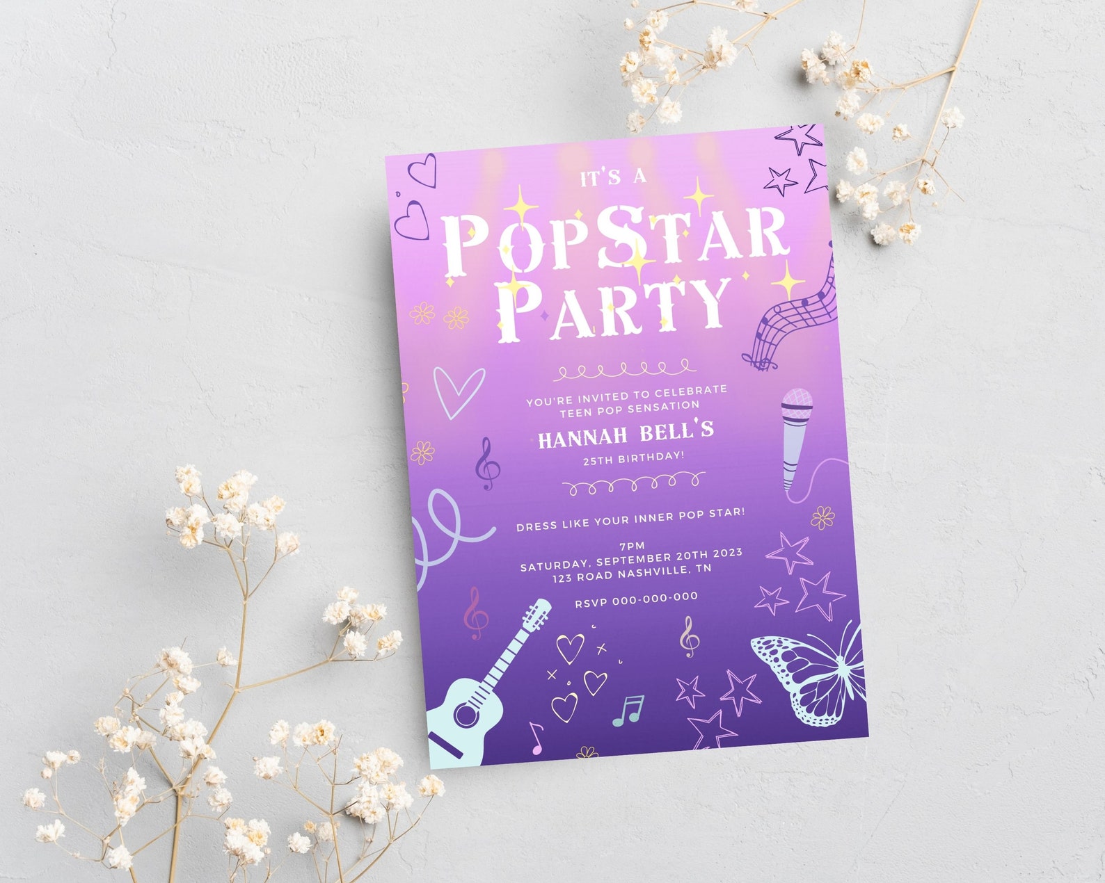 Pop Star Party Invite Rock Star Party Y2K Birthday Invitation Canva ...