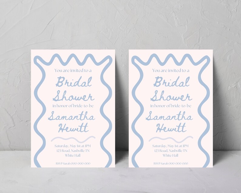 Blue Line Squiggle Bridal Shower Invitation | Wavy Bridal Invite ...