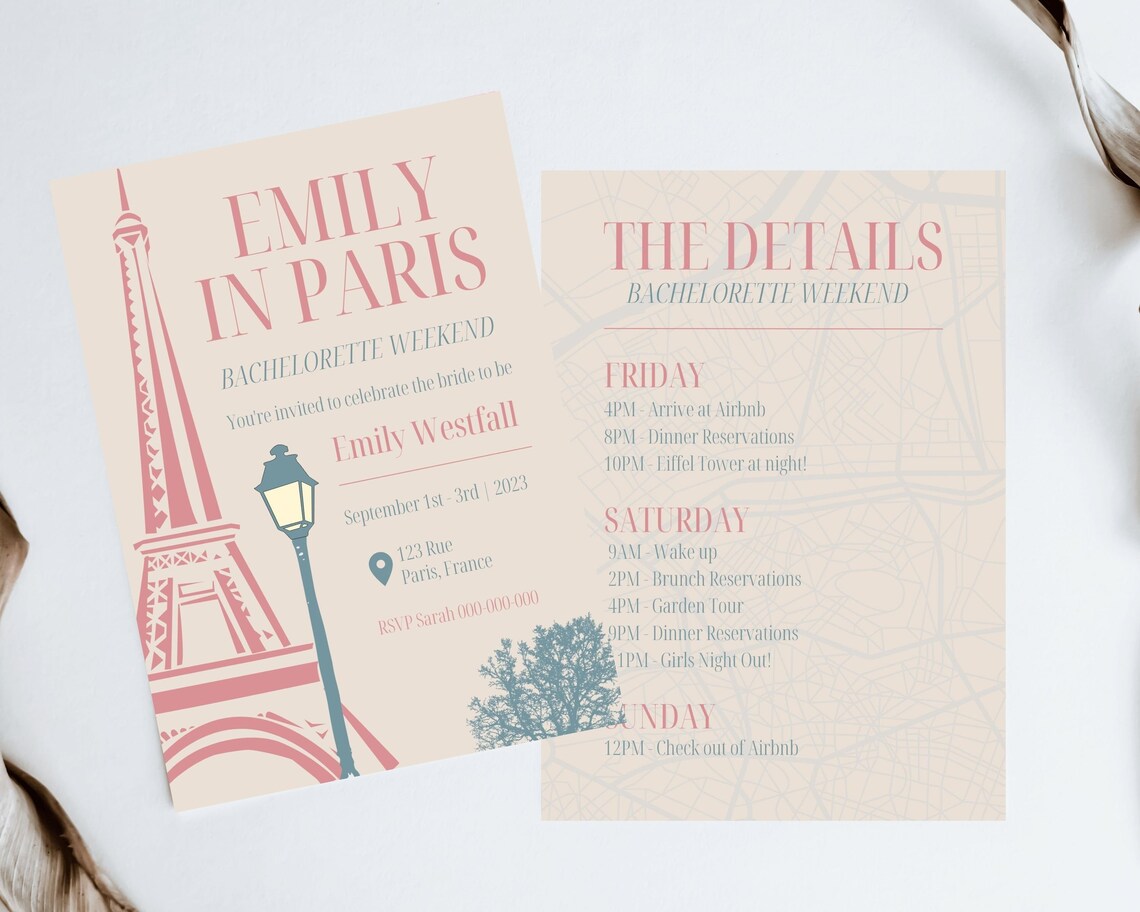 Paris Bachelorette Invitation: Eiffel Tower Weekend Itinerary (canva ...
