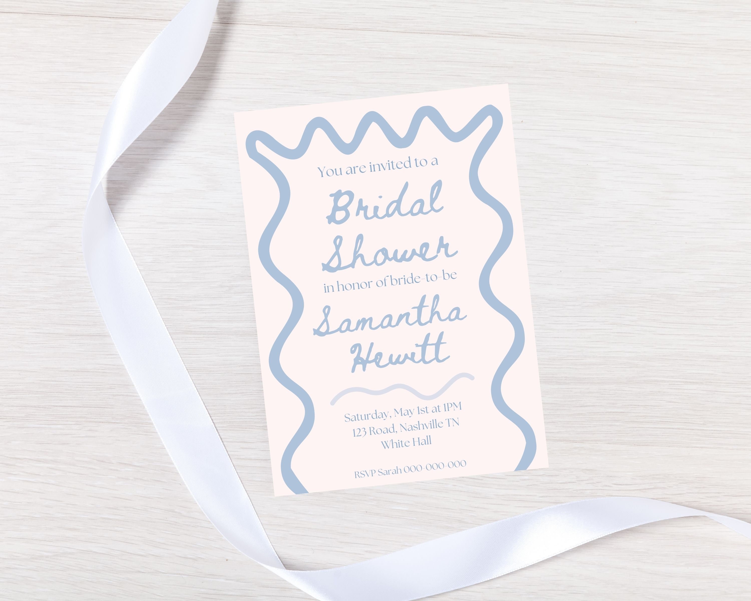 Blue Line Squiggle Bridal Shower Invitation Wavy Bridal - Etsy