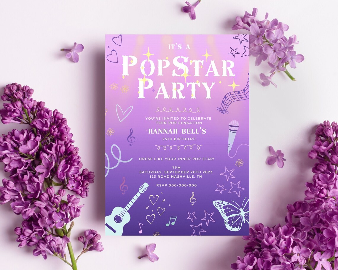Pop Star Party Invite Rock Star Party Y2K Birthday Invitation Canva ...