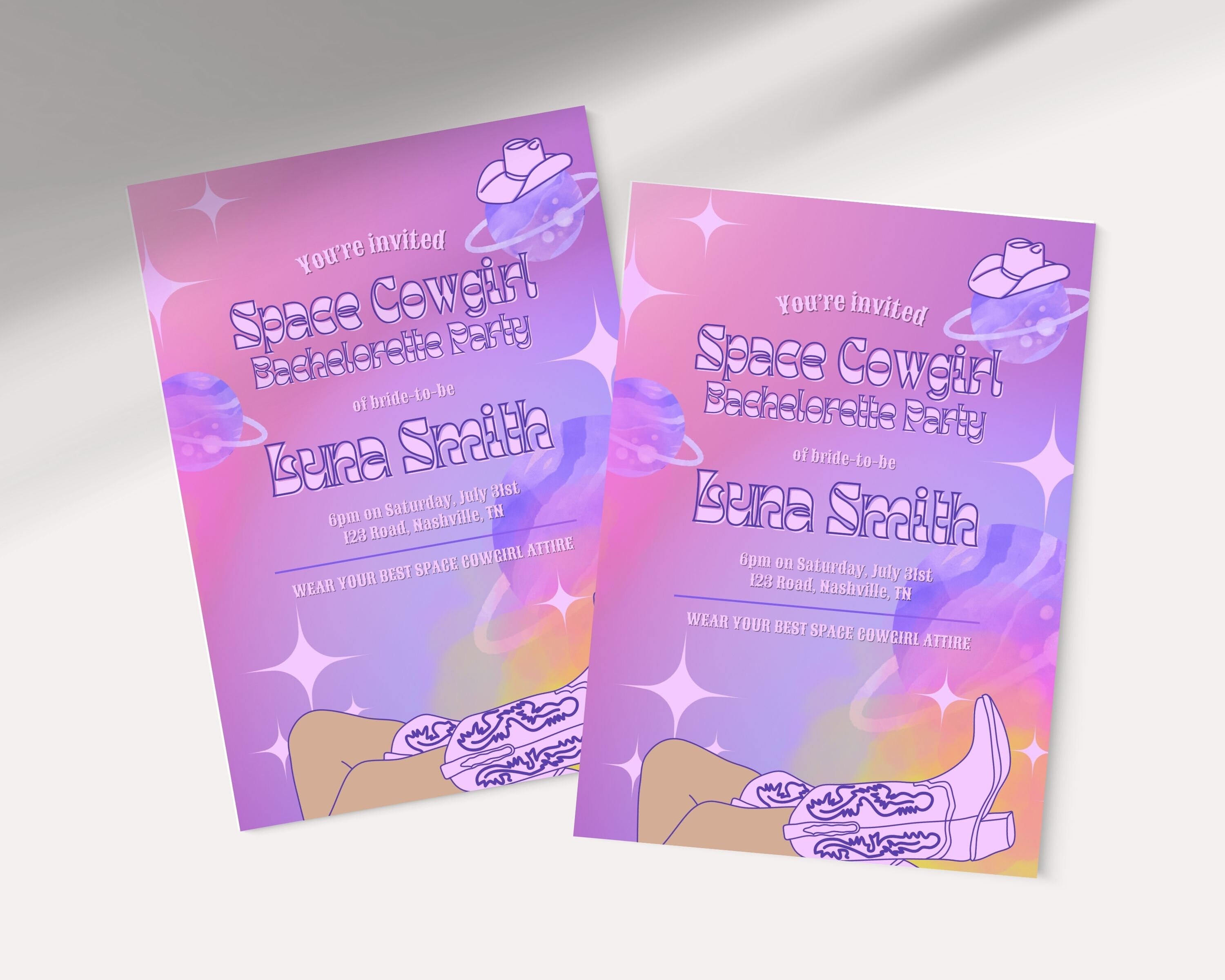 Space Cowgirl Bachelorette Invitation Holographic Galaxy Invite Disco ...