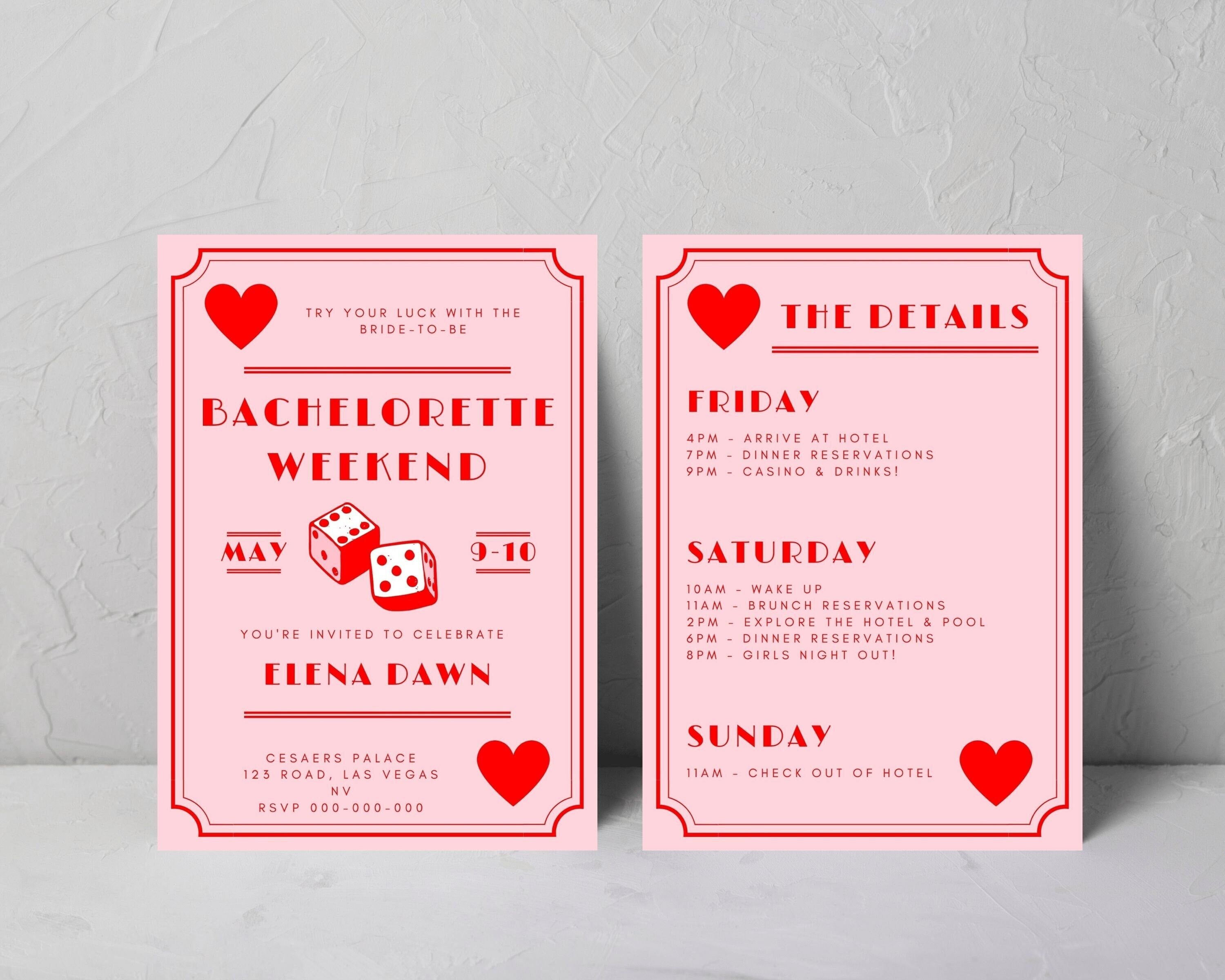 Valentines Bachelorette | Vegas Casino Bachelorette Invite | Heart ...