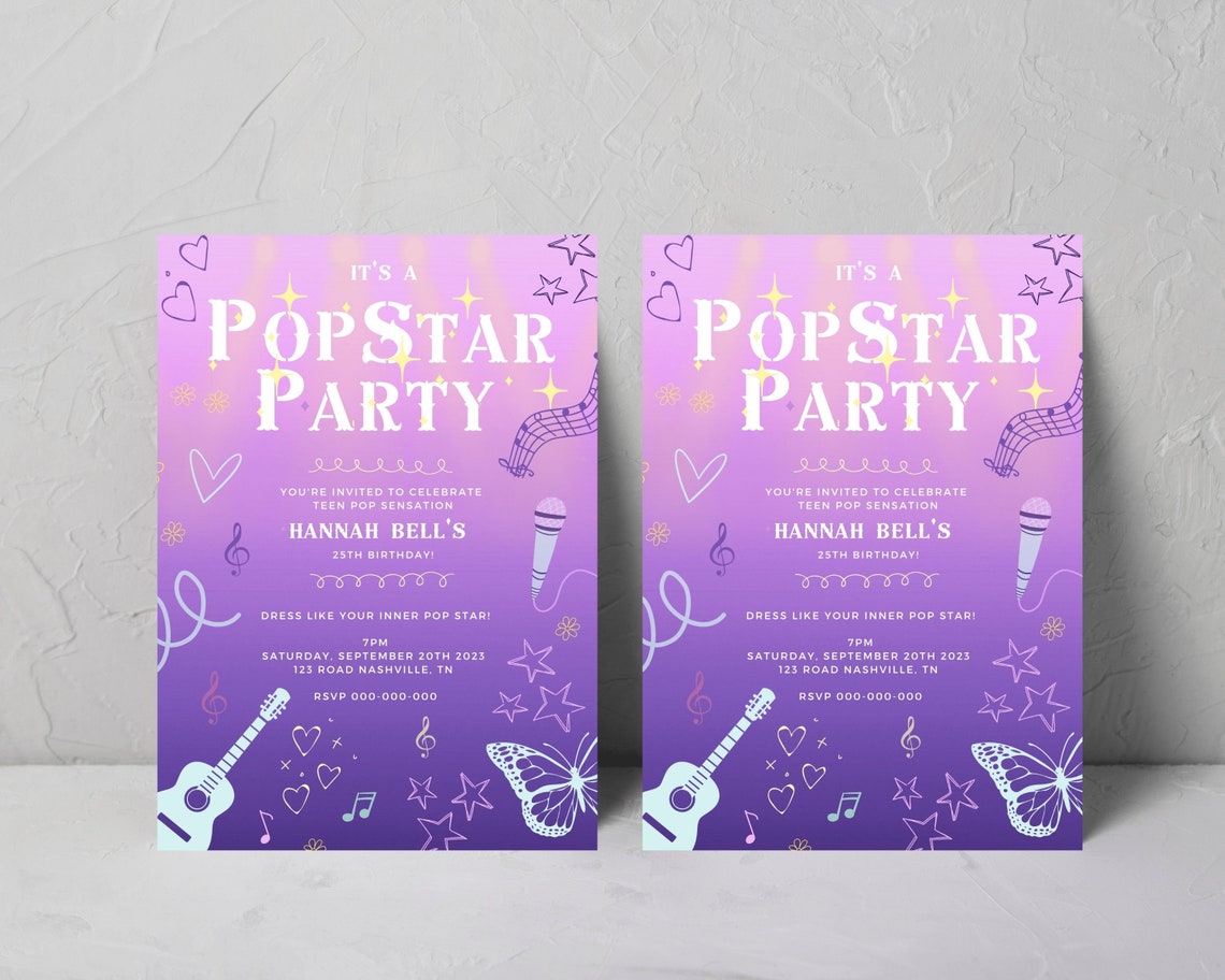 Pop Star Party Invite Rock Star Party Y2K Birthday Invitation Canva ...