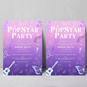 Pop Star Party Invite | Rock Star Party | Y2K Birthday Invitation ...