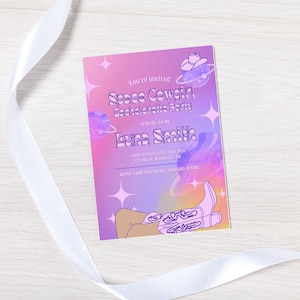 Space Cowgirl Bachelorette Invitation | Holographic Galaxy Invite ...