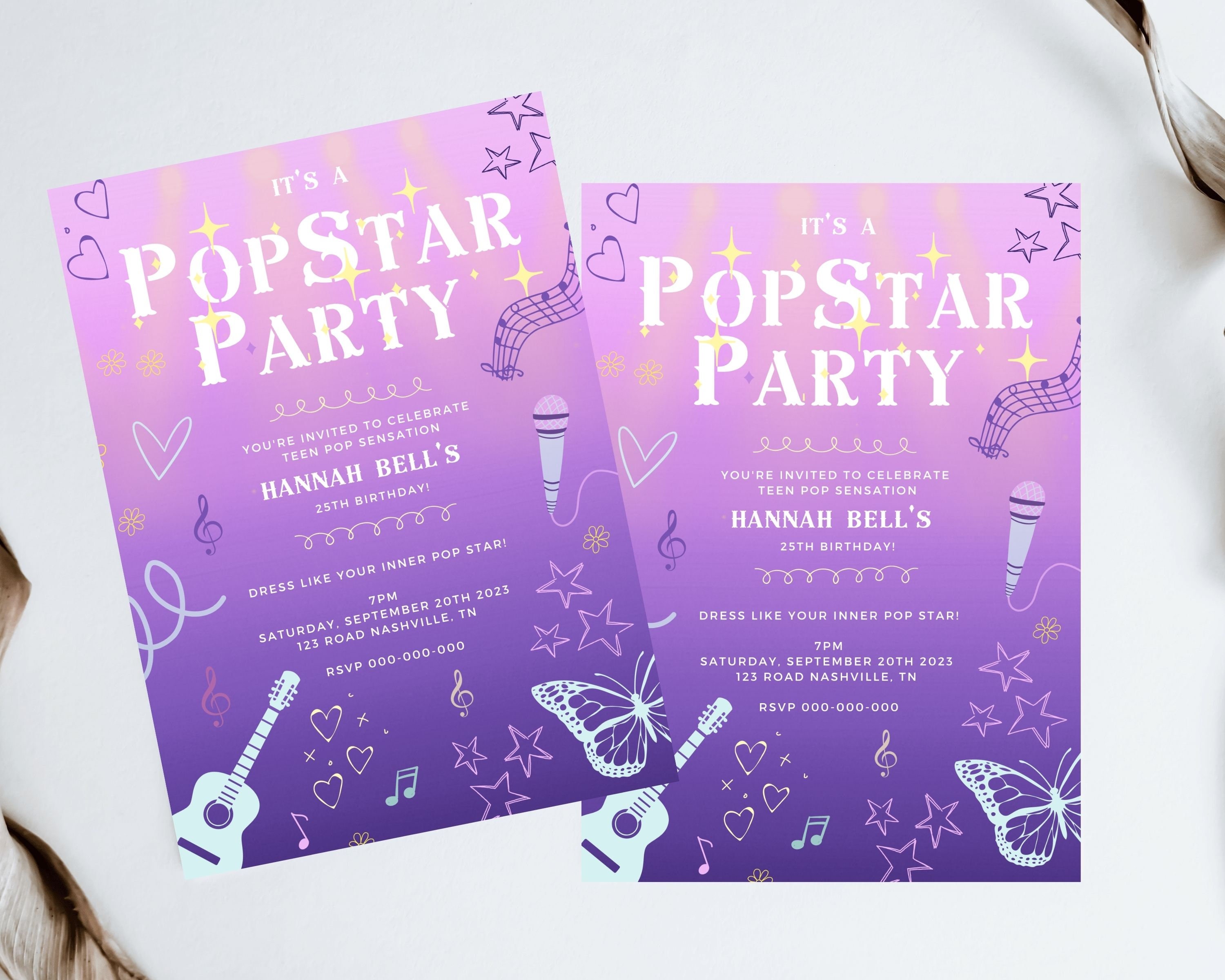 Pop Star Party Invite Rock Star Party Y2K Birthday Invitation Canva ...