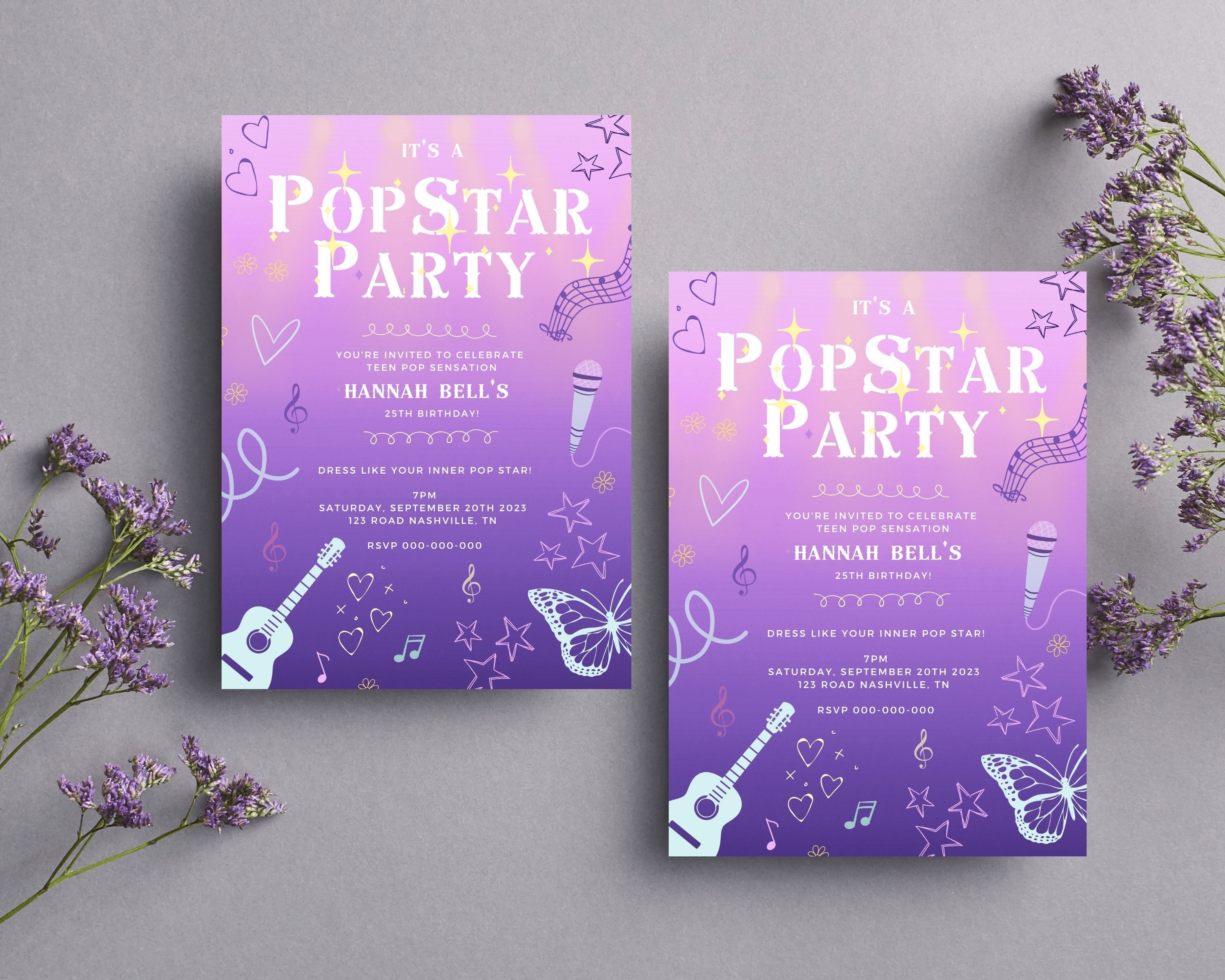 Pop Star Party Invite Rock Star Party Y2K Birthday Invitation Canva ...