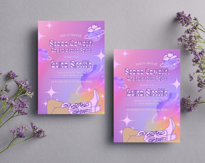 Space Cowgirl Bachelorette Invitation Holographic Galaxy Invite Disco ...