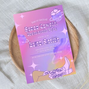 Space Cowgirl Bachelorette Invitation | Holographic Galaxy Invite ...