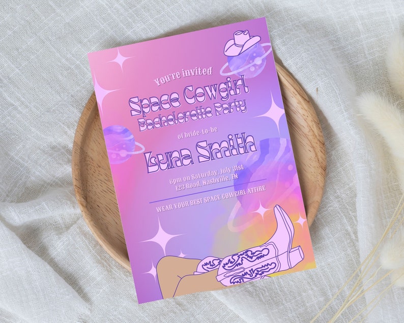 Space Cowgirl Bachelorette Invitation Holographic Galaxy Invite Disco ...