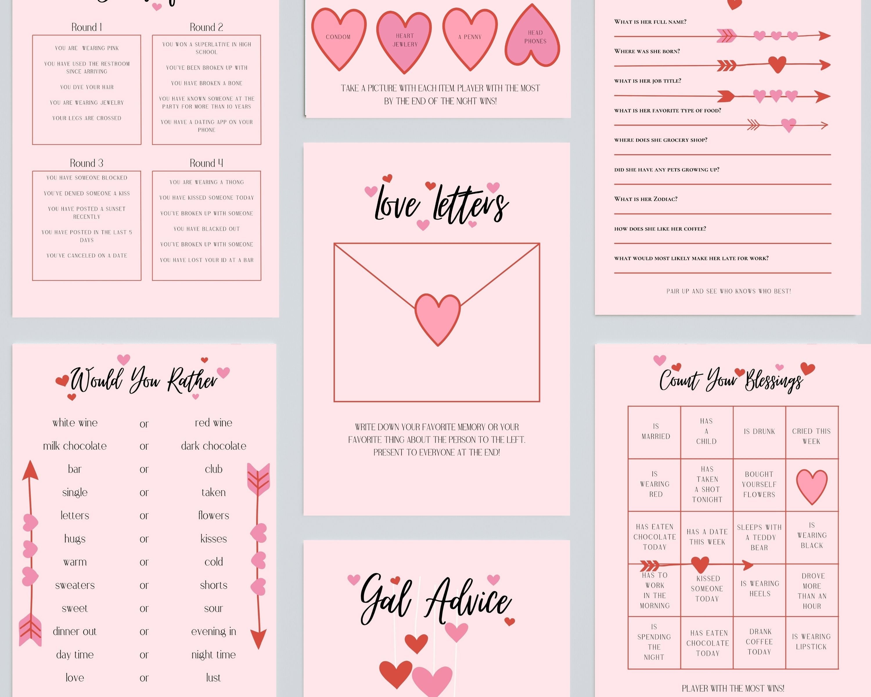 Galentine's Games Printable Valentines Day Games - Etsy