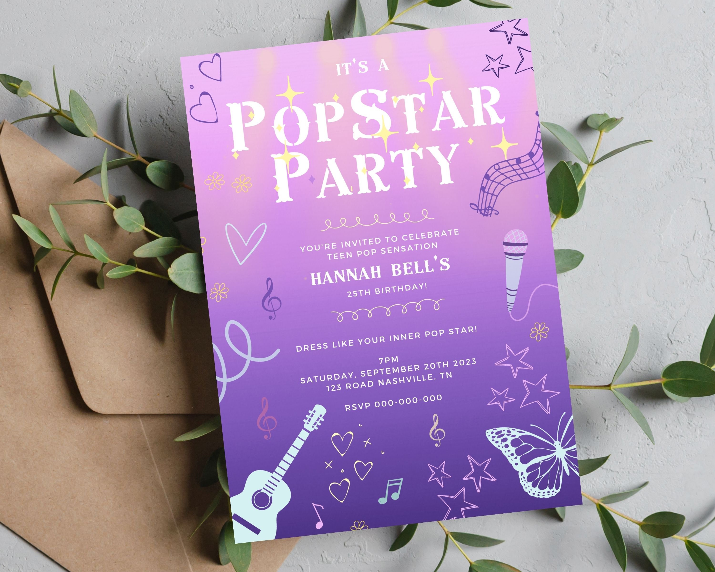 Pop Star Party Invite | Rock Star Party | Y2K Birthday Invitation ...