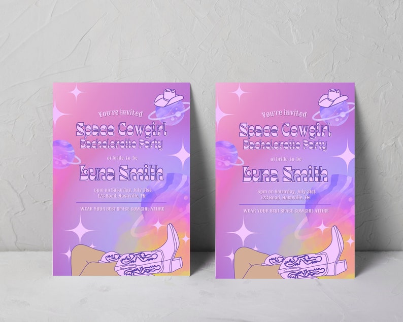 Space Cowgirl Bachelorette Invitation | Holographic Galaxy Invite ...
