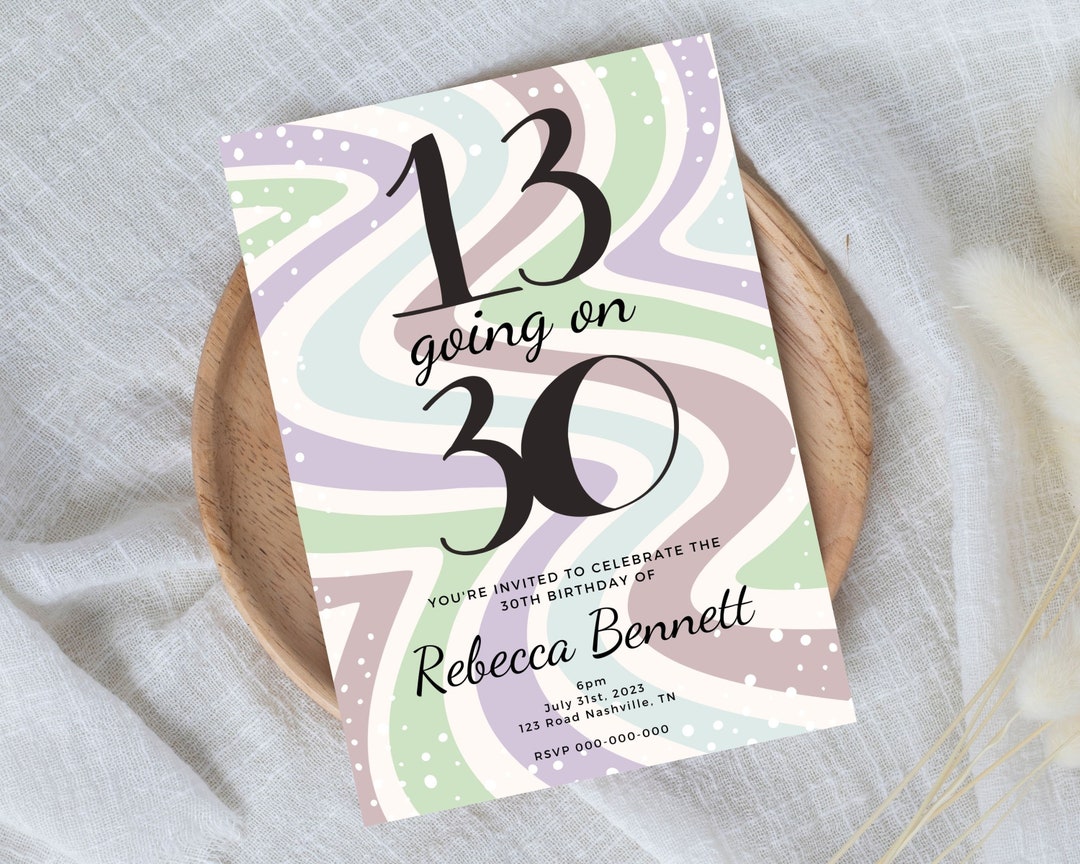 13 Going on 30 Birthday Invite 30th Birthday Invitation Canva Template ...