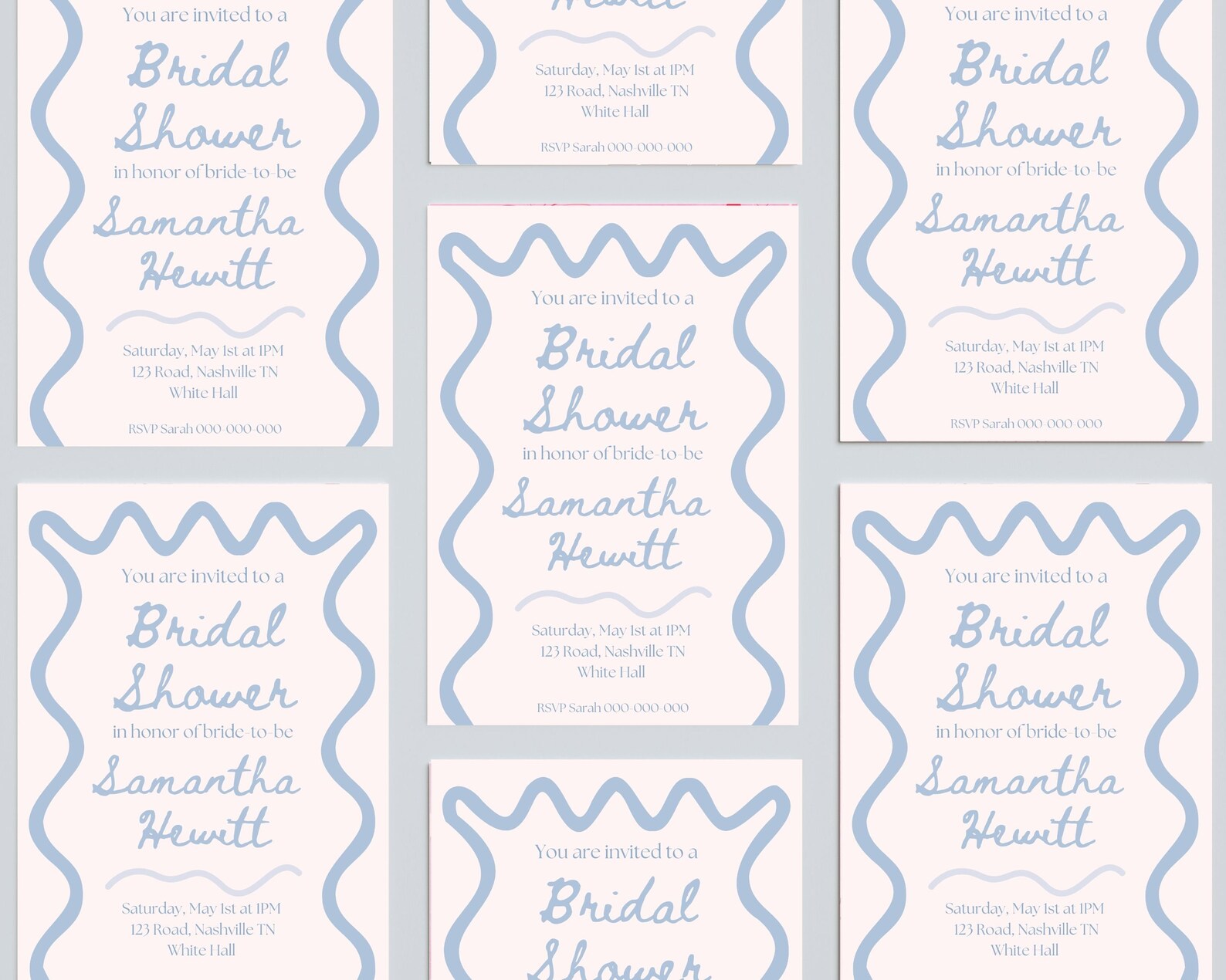 Blue Line Squiggle Bridal Shower Invitation Wavy Bridal - Etsy
