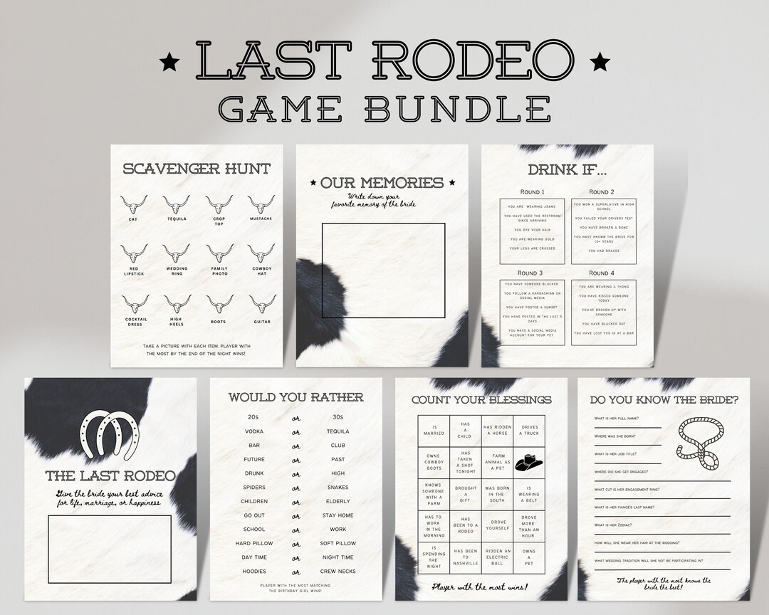 Cow Rodeo Bachelorette Invitation Game Bundle | Western Bachelorette ...