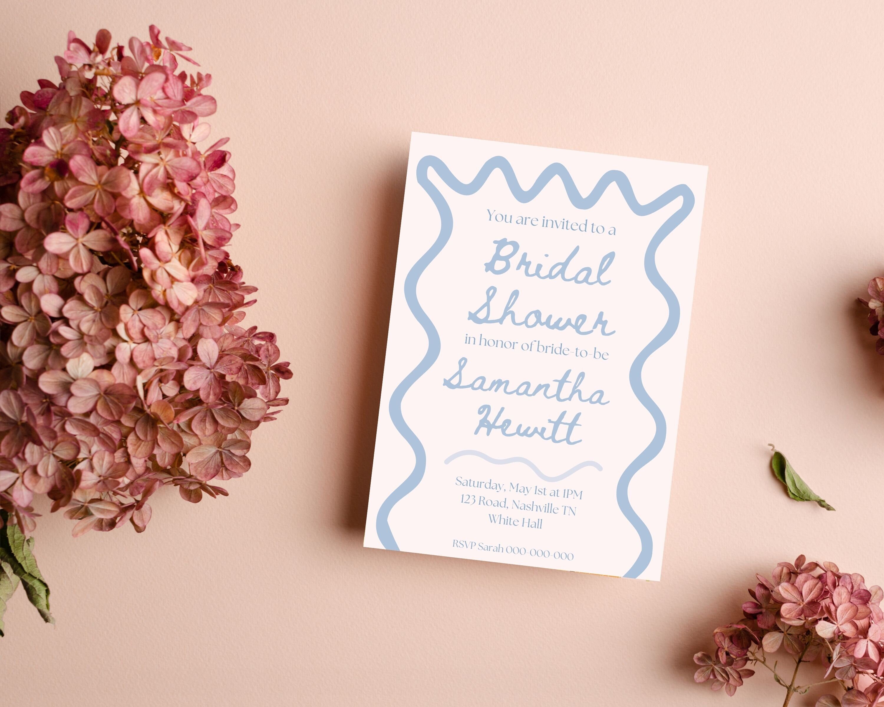 Blue Line Squiggle Bridal Shower Invitation | Wavy Bridal Invite ...
