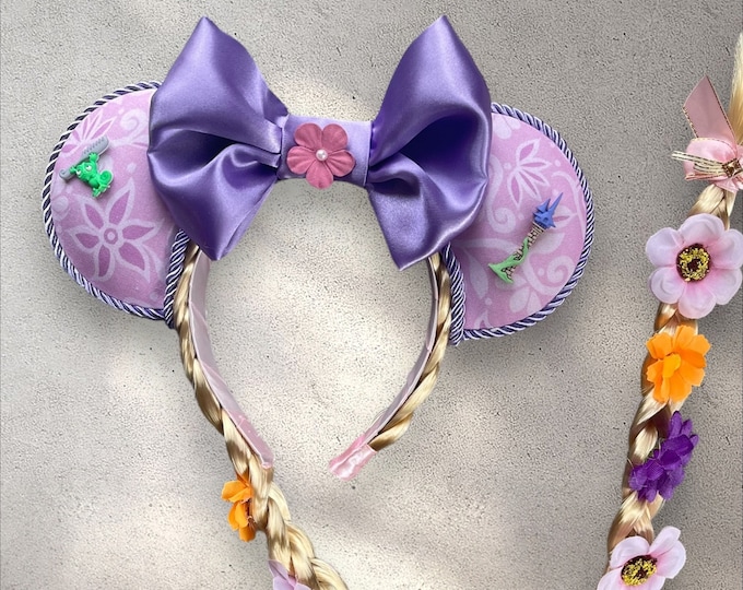 Tangled Princess Rapunzel Mickey Ears, Blonde Braid, Minnie Mouse Ears ...