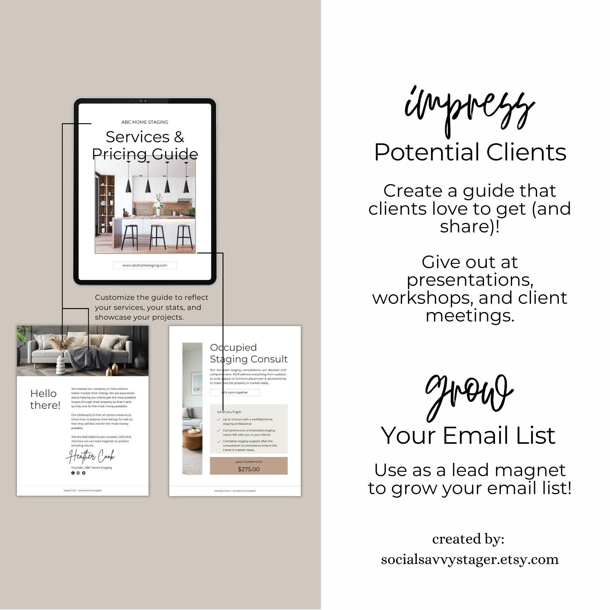 Home Staging Pricing + Services Guide: Canva Marketing Template for ...