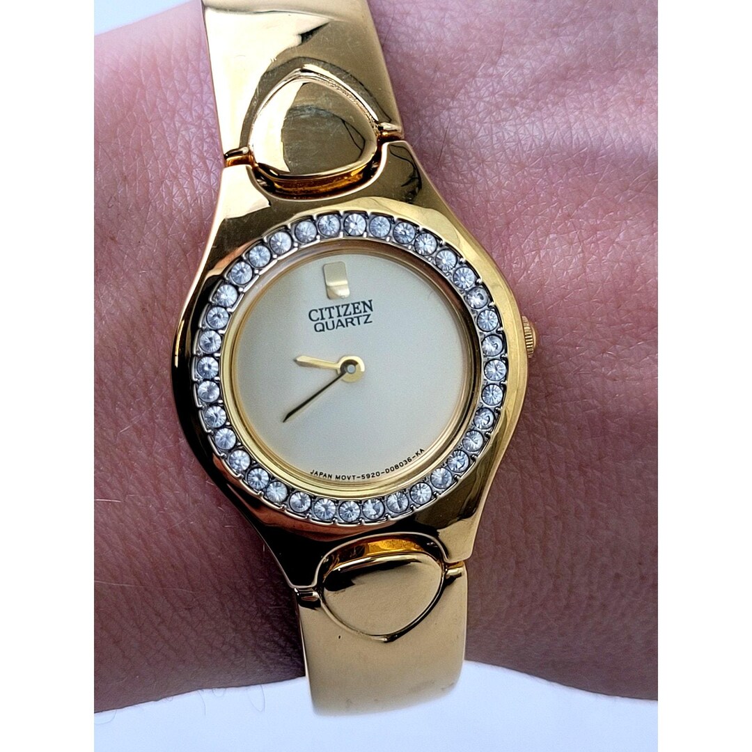 Vintage Citizen Quartz Watch Bezel Bangle Gold Tone EUC - Etsy