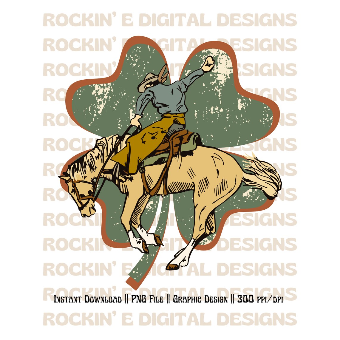 Four Leaf Clover With Bucking Horse Western Digital - Etsy