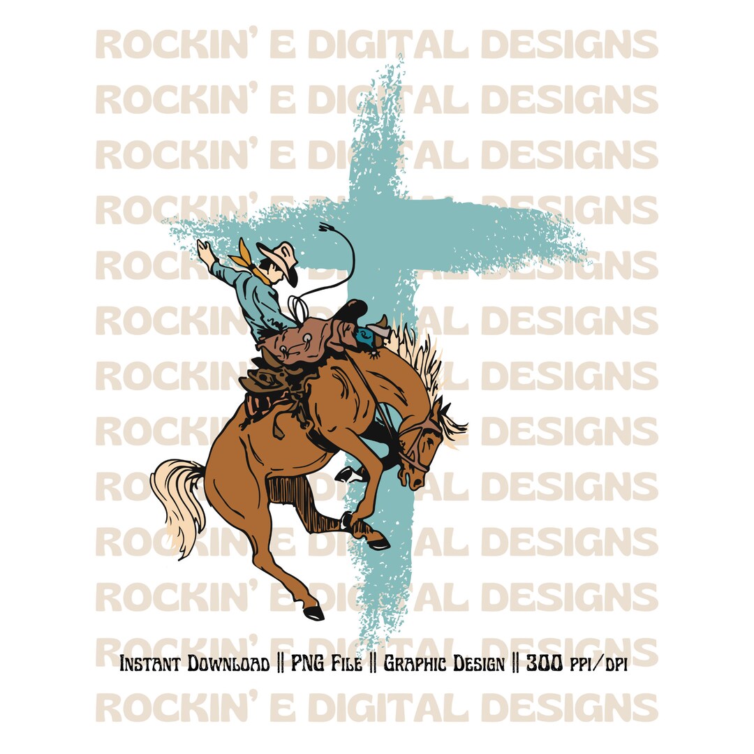Easter Cross With Bronc || Western Digital Download, Cowboy Cross Png ...