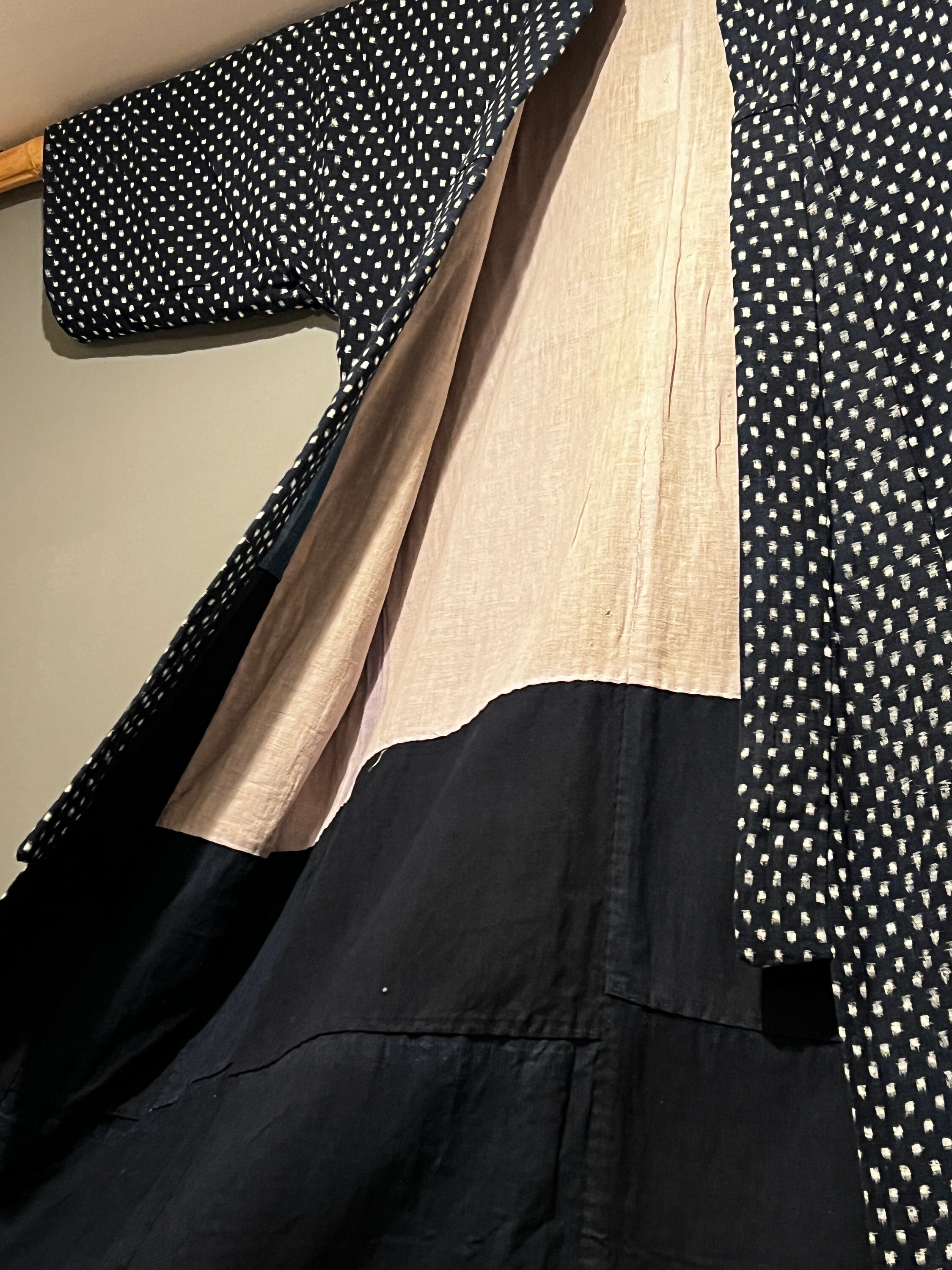 Vintage Japanese Noragi Robe Hand-stitched Cotton Indigo Dots With Blue ...