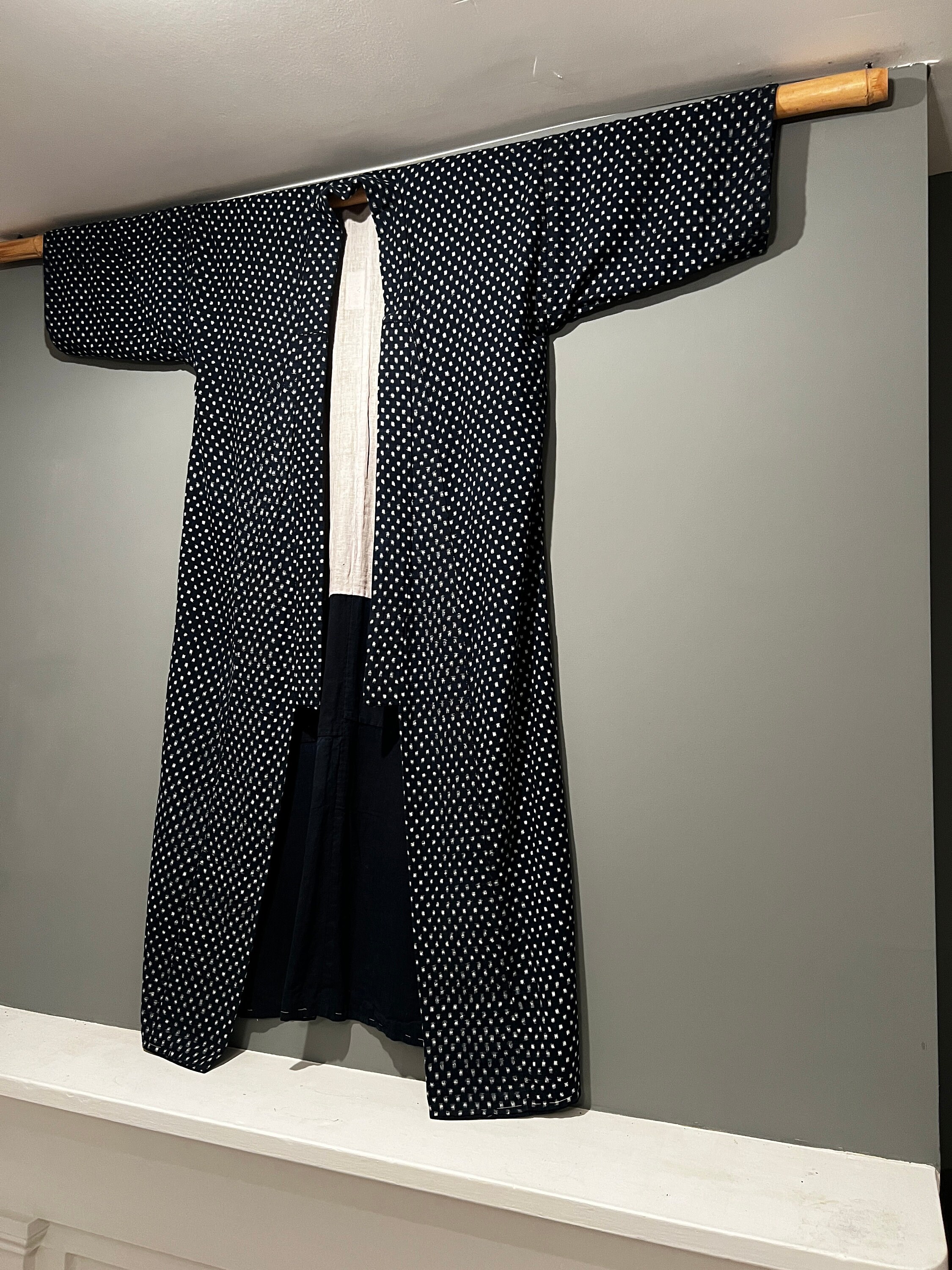 Vintage Japanese Noragi Robe Hand-stitched Cotton Indigo Dots With Blue ...